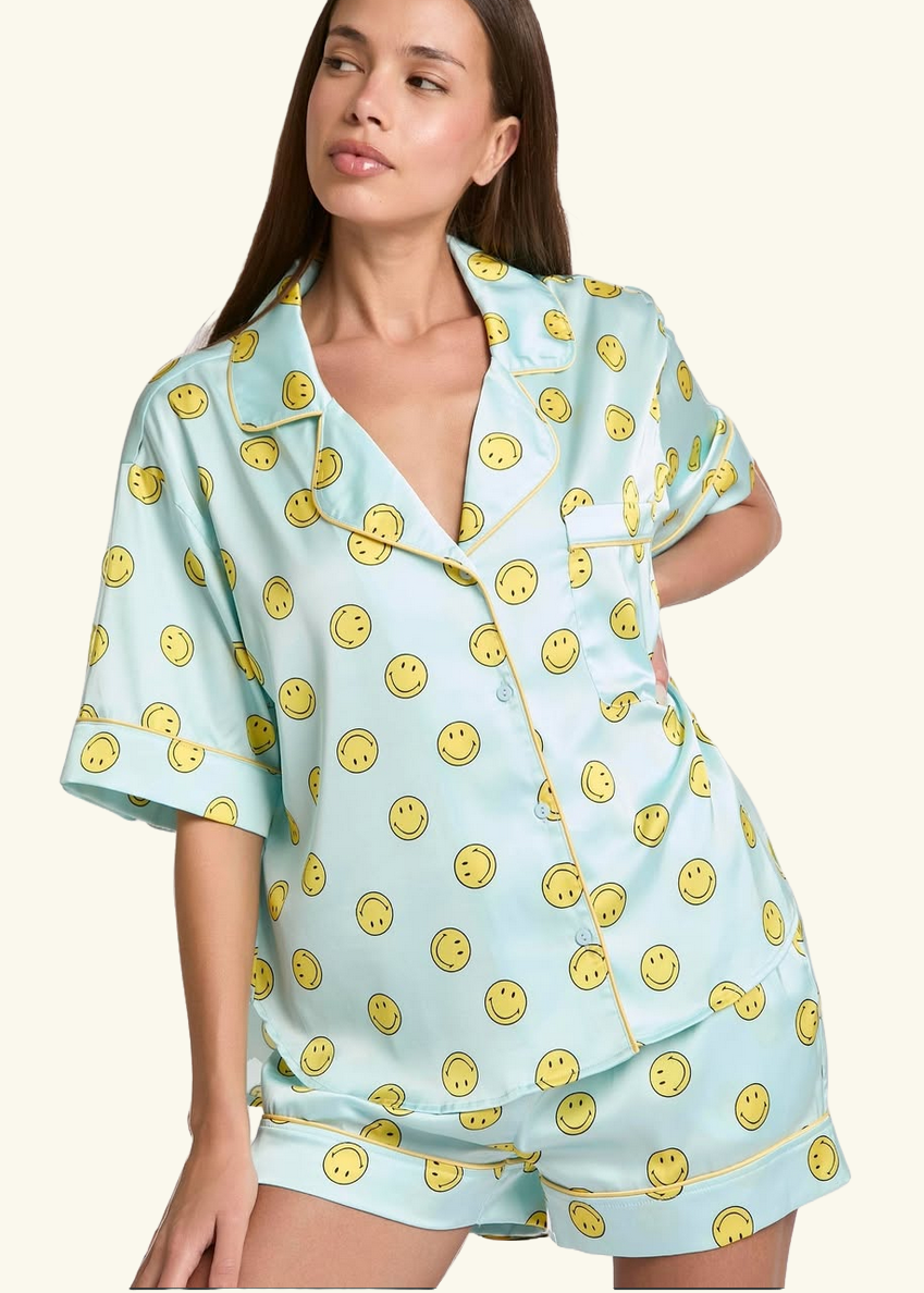 Satin Smiley Short Sleeve Pajama Set – Ida Red