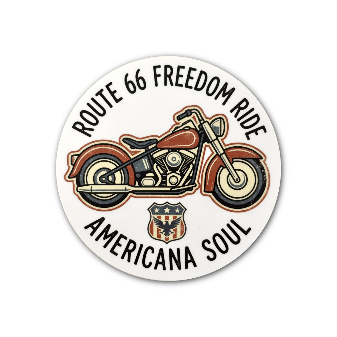 Route 66 Freedom Ride Americana Soul Motorcycle Sticker – Ida Red