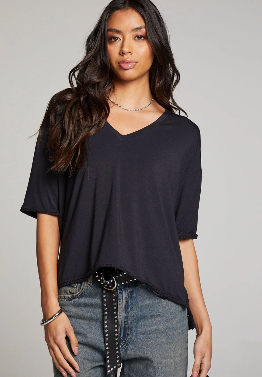 Mason V Neck with Braided Detail – Ida Red