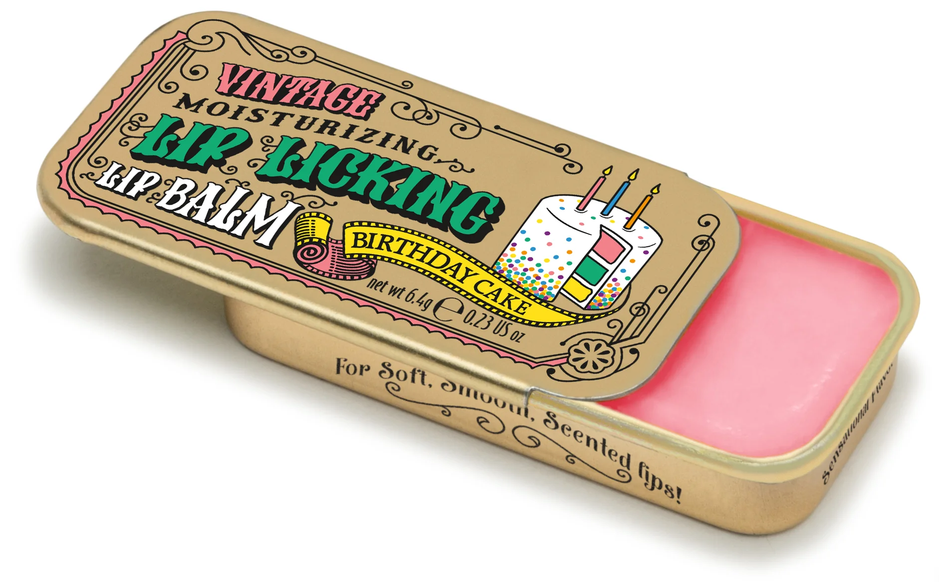 Vintage Lip Licking Lip Balm – Birthday Cake | Retro Slide Tin – Ida Red